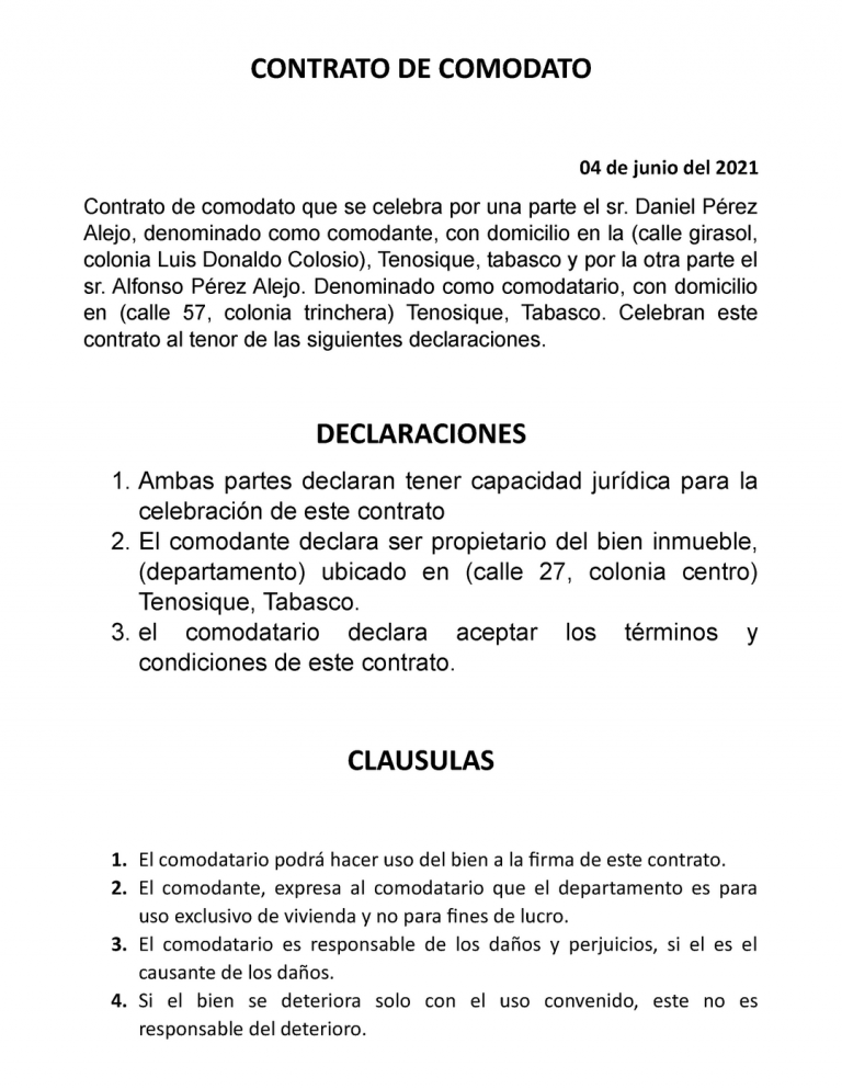 Contrato de Comodato